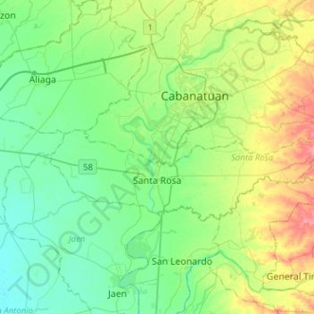 Carte topographique Santa Rosa, altitude, relief