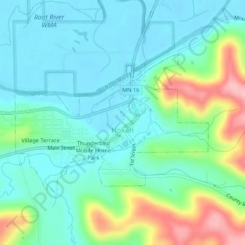 Carte topographique Hokah, altitude, relief
