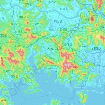 Carte topographique Changwon, altitude, relief