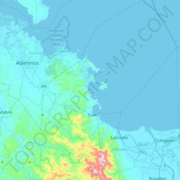 Carte topographique Sual, altitude, relief