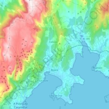 Carte topographique Boiro, altitude, relief