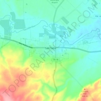 Carte topographique San Saba, altitude, relief