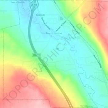 Carte topographique North Boston, altitude, relief