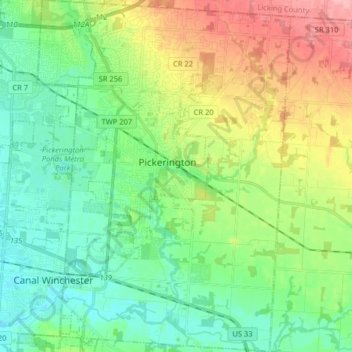 Carte topographique Violet Township, altitude, relief