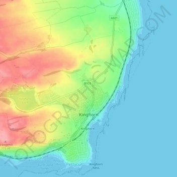 Carte topographique Kinghorn, altitude, relief