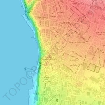Carte topographique Parque Municipal de Barranco, altitude, relief