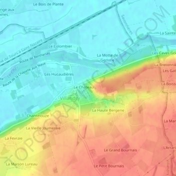 Carte topographique Château de Villandry, altitude, relief