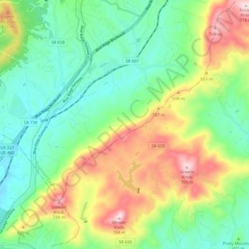Carte topographique Blue Ridge Mountains, altitude, relief