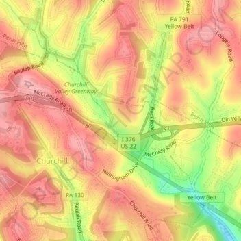 Carte topographique Bullock-Pens Park, altitude, relief