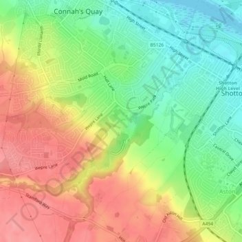 Carte topographique Wepre Park, altitude, relief