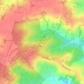 Carte topographique Great Wood Northaw Country Park, altitude, relief