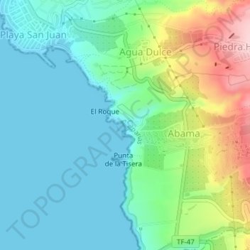 Carte topographique Playa de Abama, altitude, relief