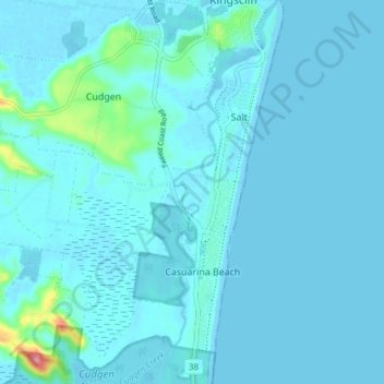 Carte topographique Cudgen Creek, altitude, relief