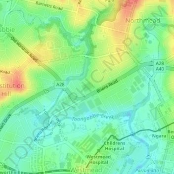 Carte topographique Arthur Phillip Park, altitude, relief