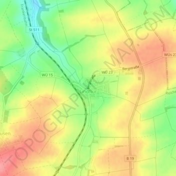 Carte topographique Lindflur, altitude, relief