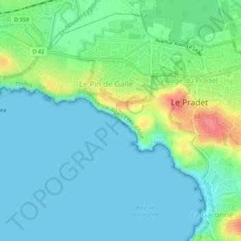 Carte topographique Plage du Monaco, altitude, relief
