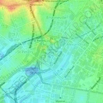 Carte topographique Sydney Park, altitude, relief
