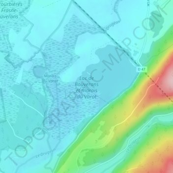 Carte topographique Lac de Bouverans et marais du Varot, altitude, relief