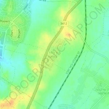 Carte topographique Bat Hadar, altitude, relief
