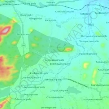 Carte topographique Cheyyeru River, altitude, relief