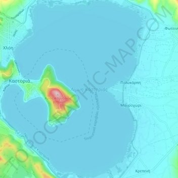 Carte topographique Lac Kastoria, altitude, relief