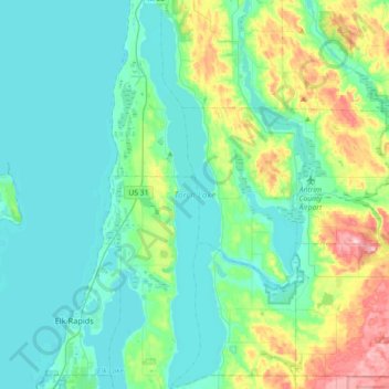 Carte topographique Torch Lake, altitude, relief